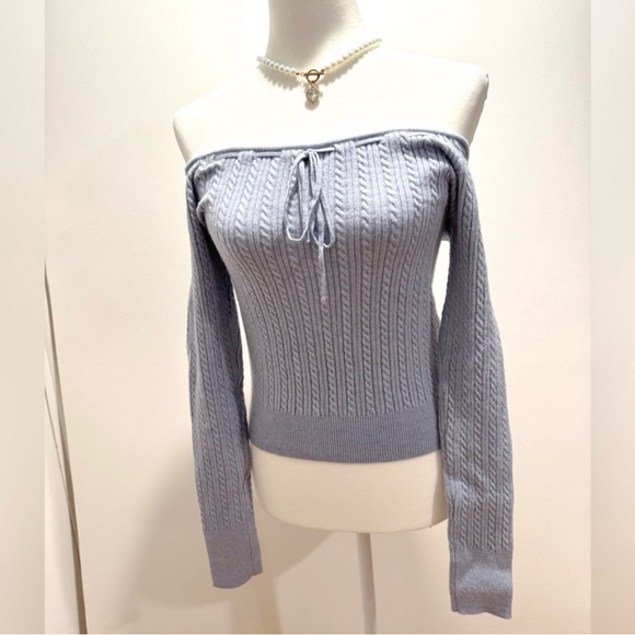 Hollister | Sweaters | Hollister Dusty Blue Off The Shoulder Cable Knit ...